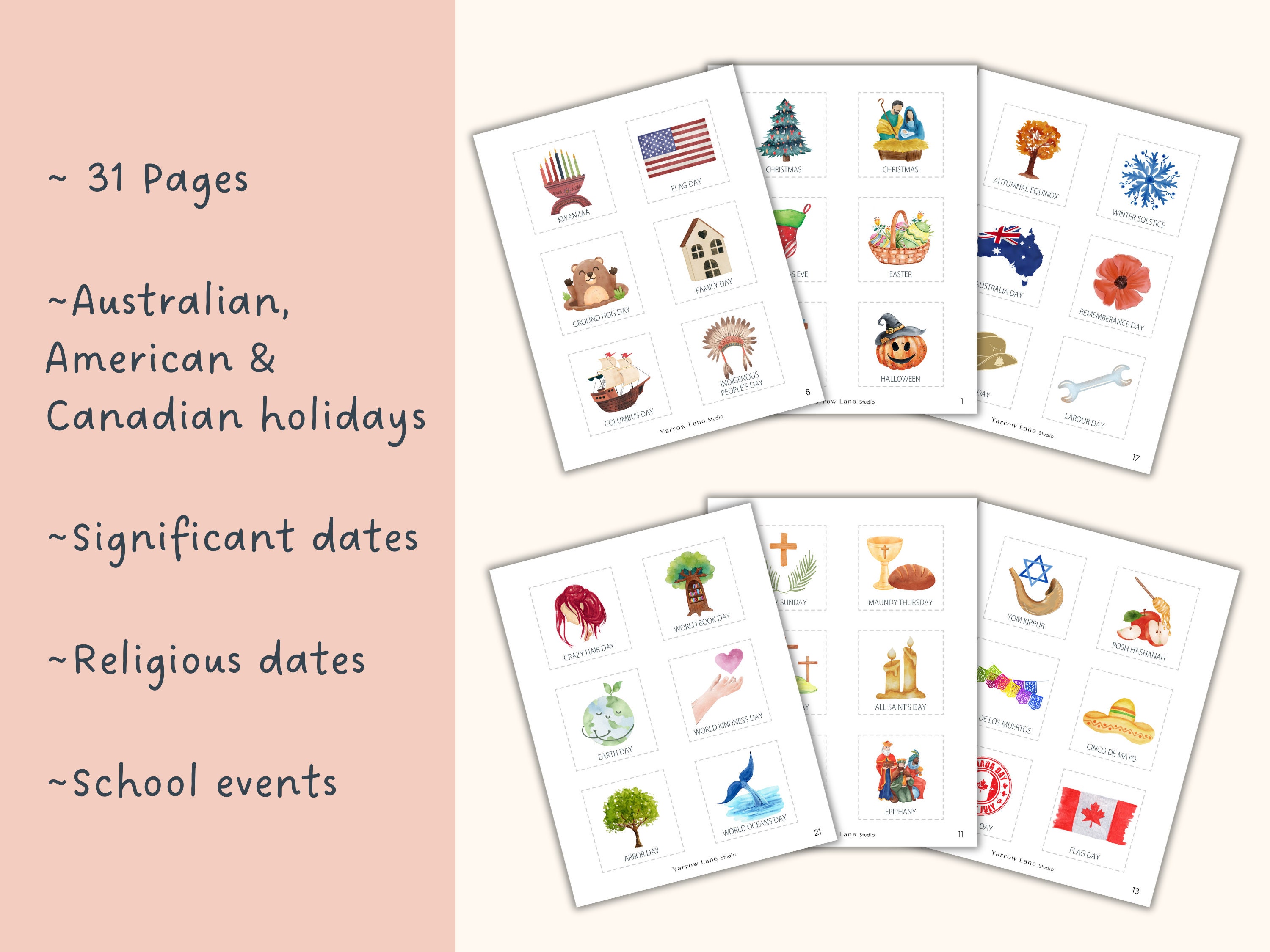 Calendar Cards: Holiday & School Events Pocket Chart (digital Download ...