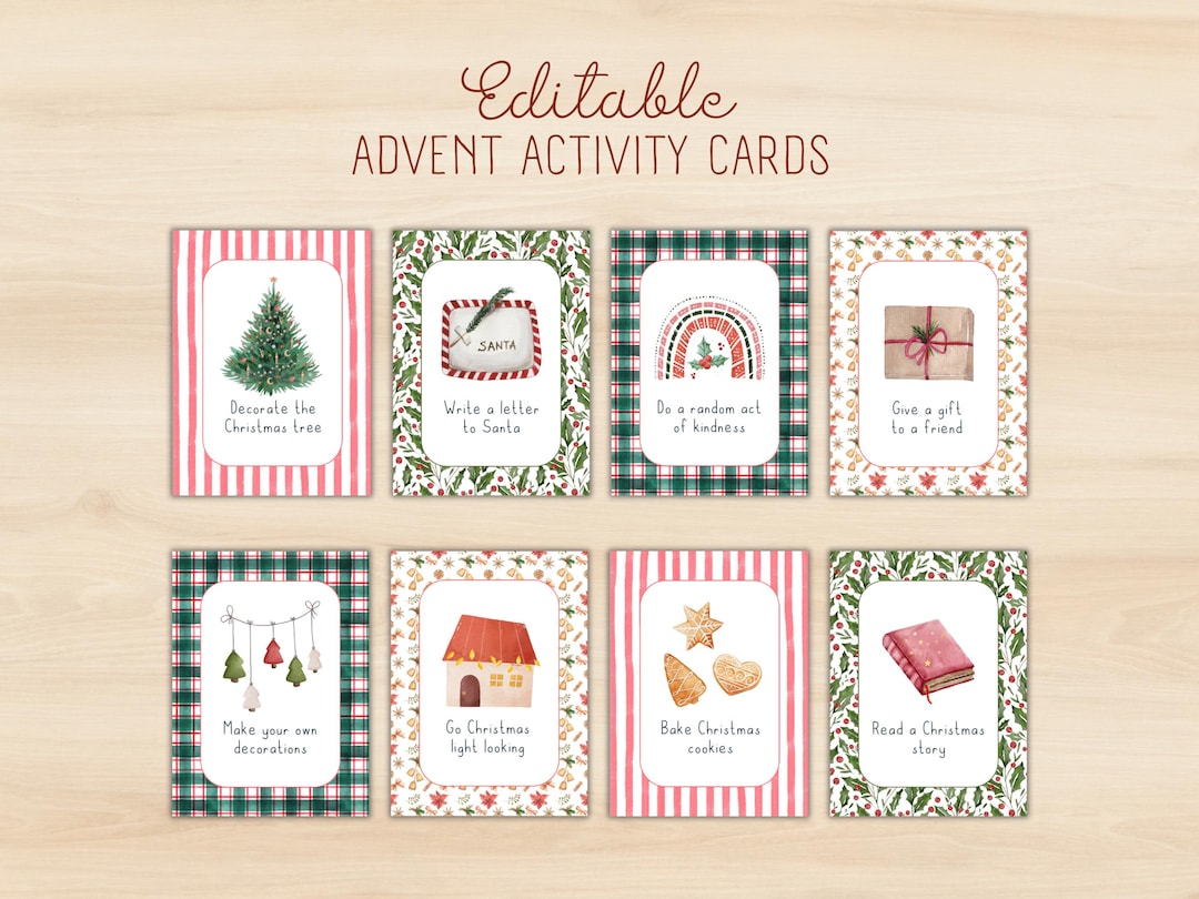 Advent Activity Cards, Editable Daily Christmas Countdown Calendar for ...