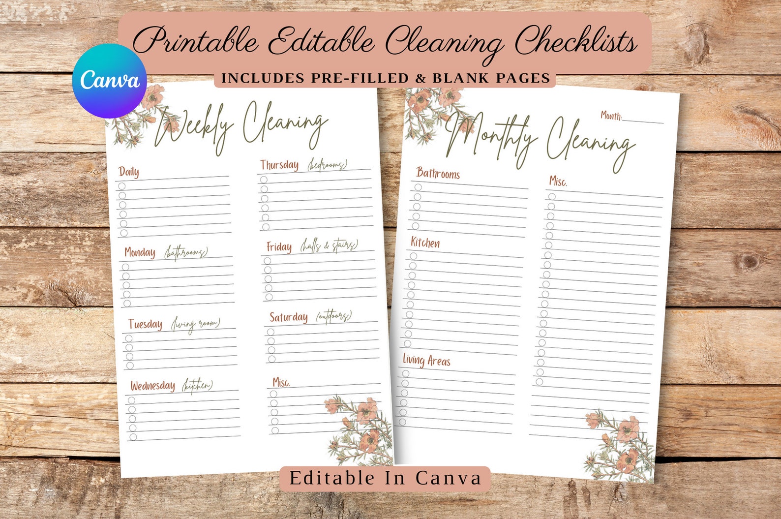EDITABLE Printable Cleaning Checklist Editable Downloadable Cleaning ...