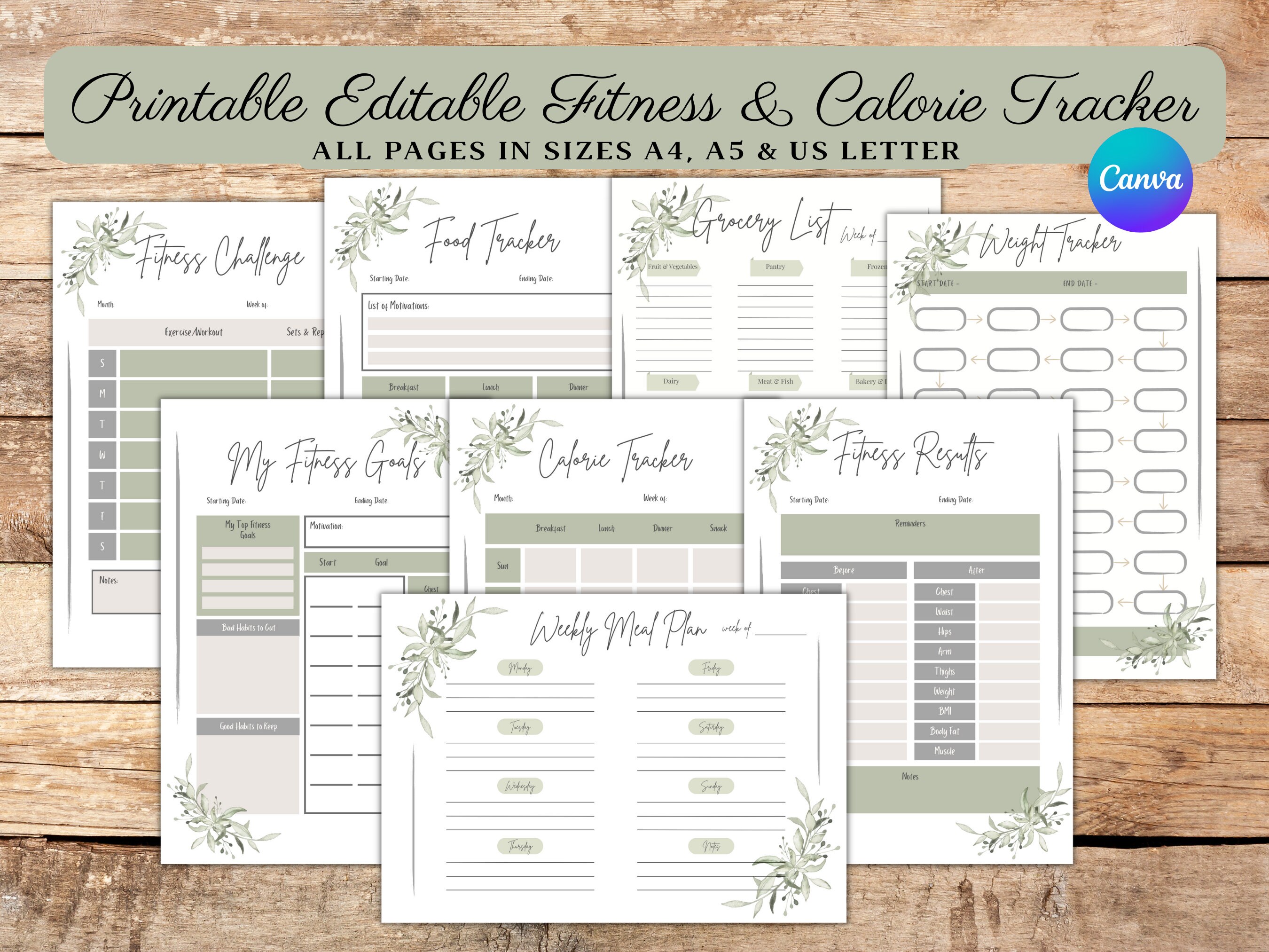 EDITABLE Printable Fitness Tracker | Workout Planner | Fitness Planner ...