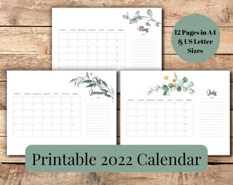 Eucalyptus Printable Editable 2023 Monthly Calendar Greenery - Etsy