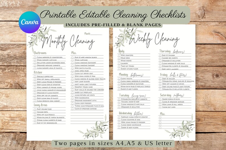 EDITABLE Printable Cleaning Checklist | Editable Downloadable Cleaning ...