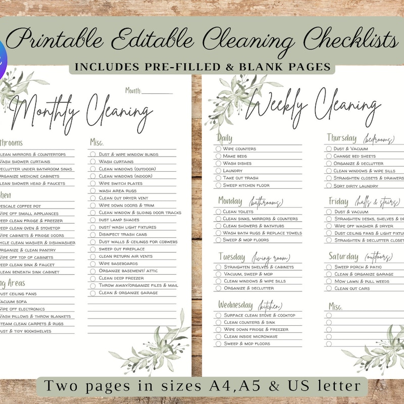 Cleaning Checklist Editable - Etsy