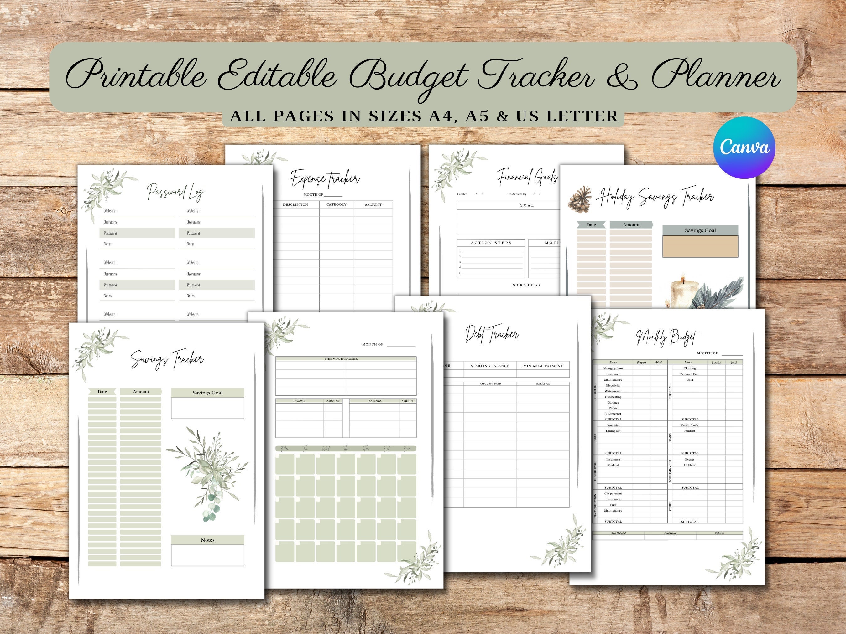 EDITABLE Printable Budget Planner Bundle, Monthly Budget, Savings ...