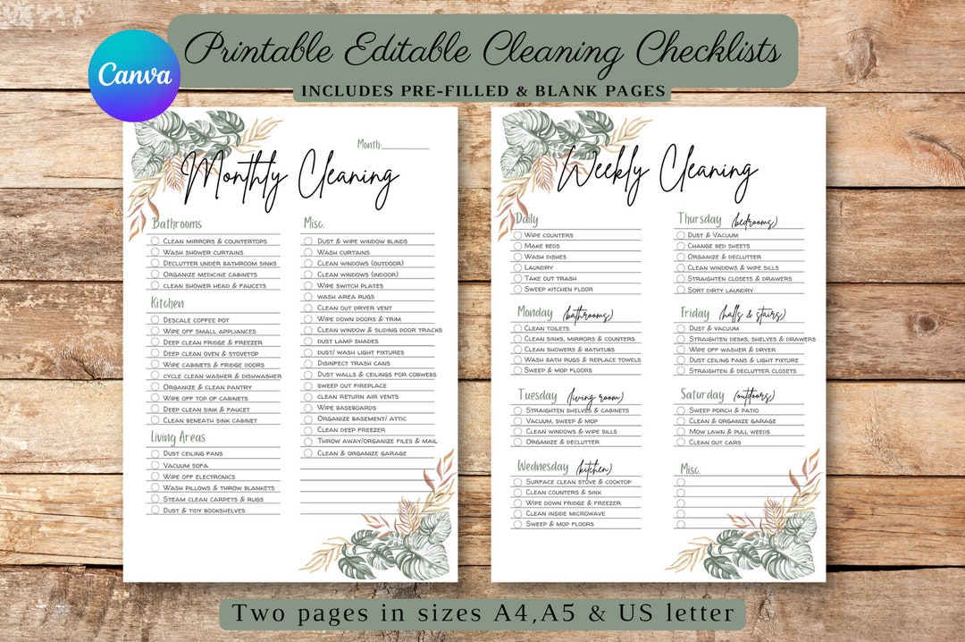EDITABLE Printable Cleaning Checklist | Editable Downloadable Cleaning ...