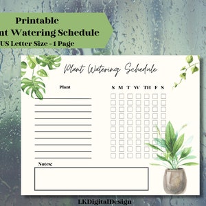 Printable Plant Watering Schedule Chart Plant Fertilizer - Etsy