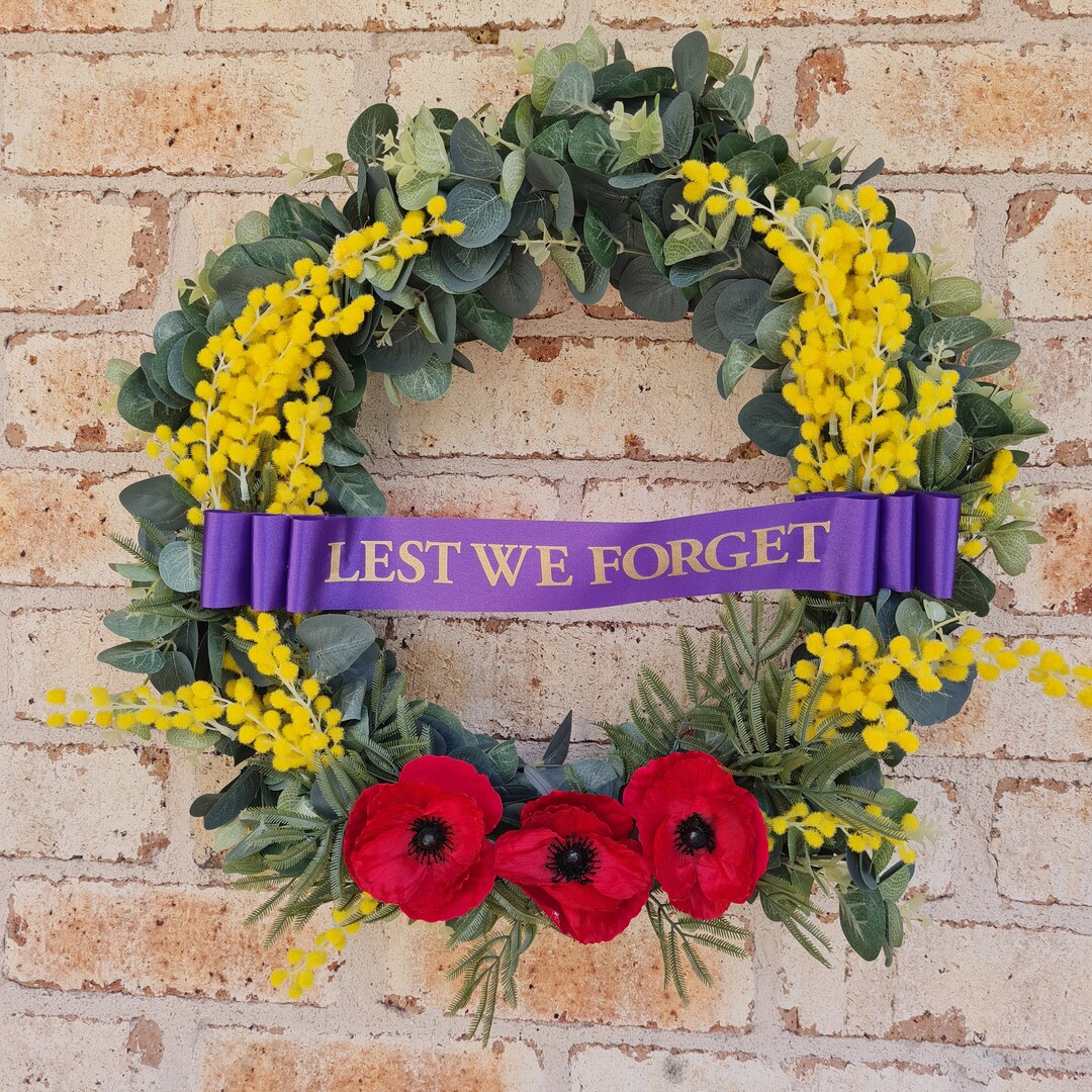 Anzac Wattle and Poppy Memorial Wreath 50cm With Lest We Forget Ribbon ...