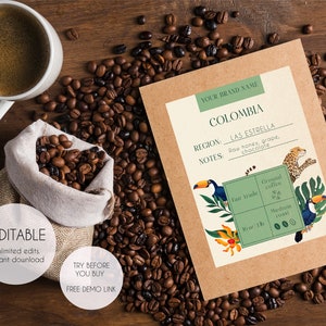 Printable Coffee Bag Label Template Editable Coffee Bag Label - Etsy