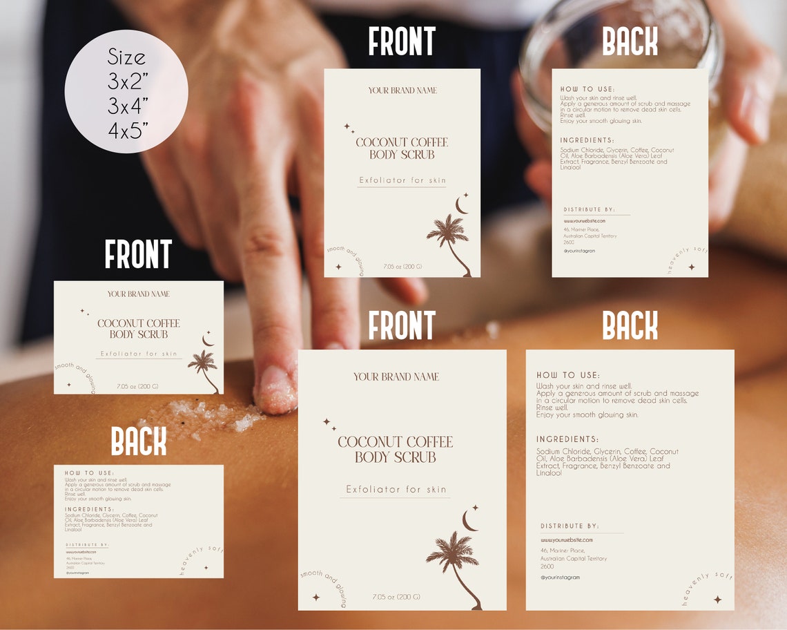 Editable Minimalist Body Scrub Pouch Label Template, Printable Coffee ...