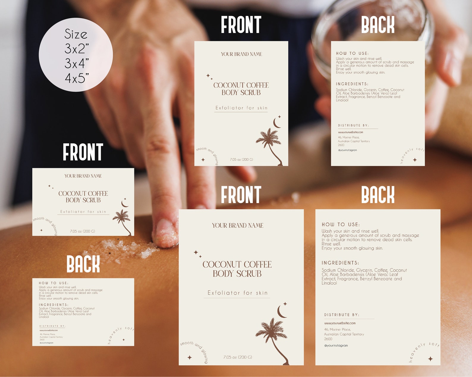 Editable Minimalist Body Scrub Pouch Label Template, Printable Coffee ...