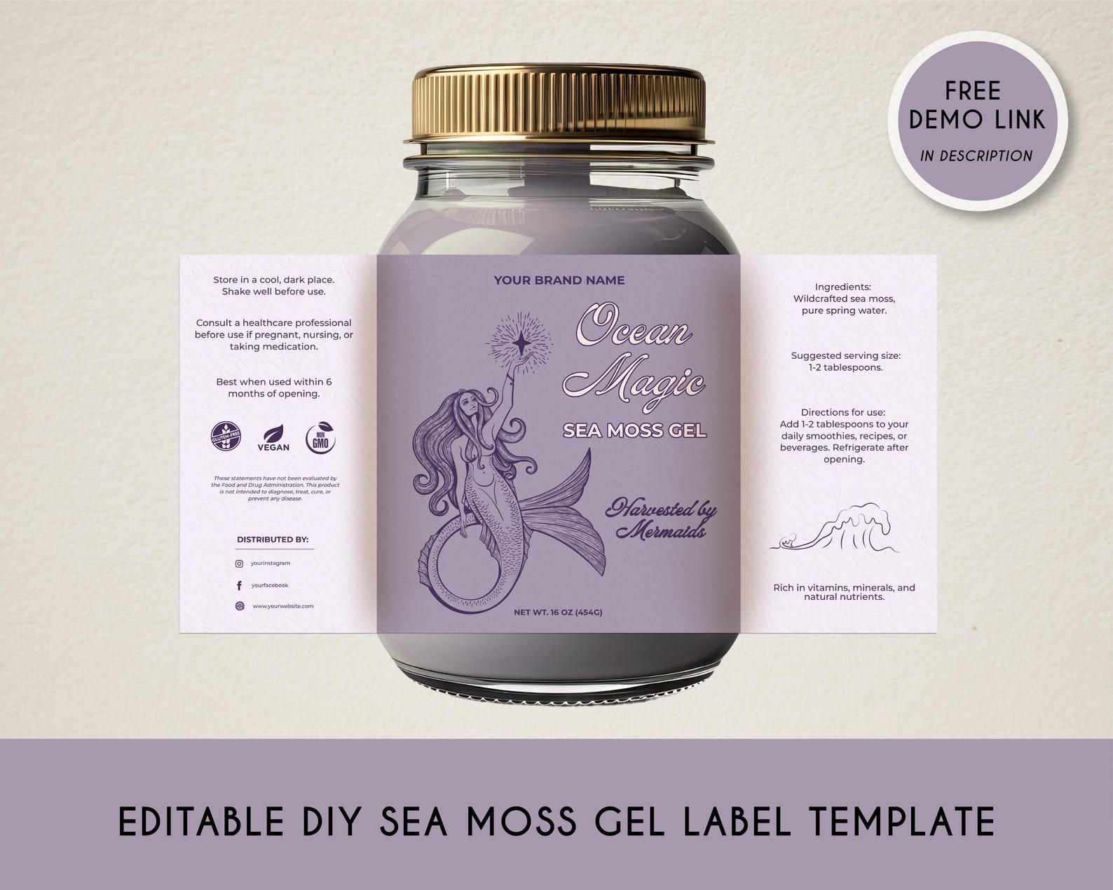 Editable Sea Moss Gel Label Template, Printable Superfood Supplement ...