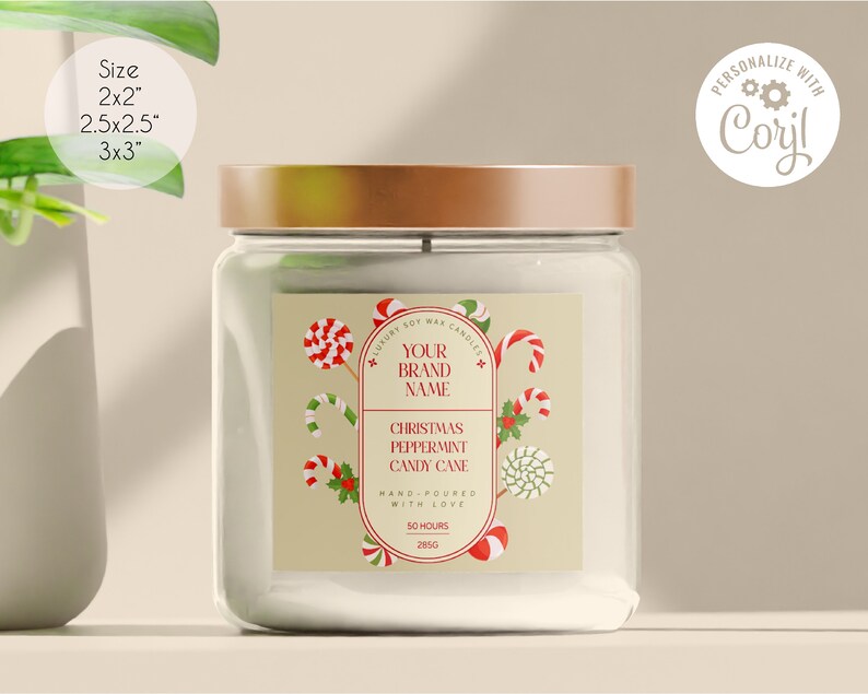 Editable Christmas Candle Label Template, Christmas Peppermint Candy ...