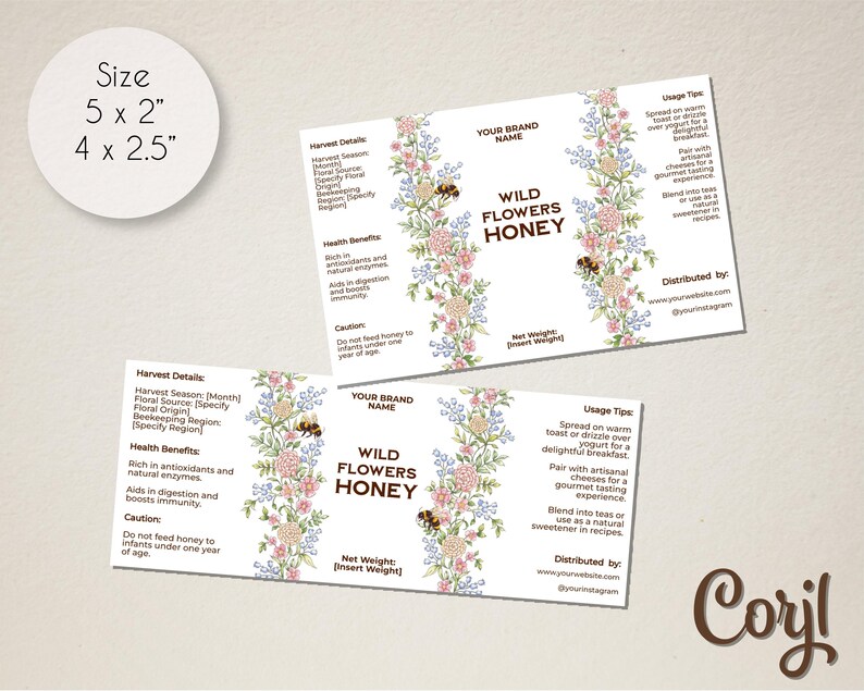 Editable Luxury Honey Jar Label Template, Printable Custom Elegant ...