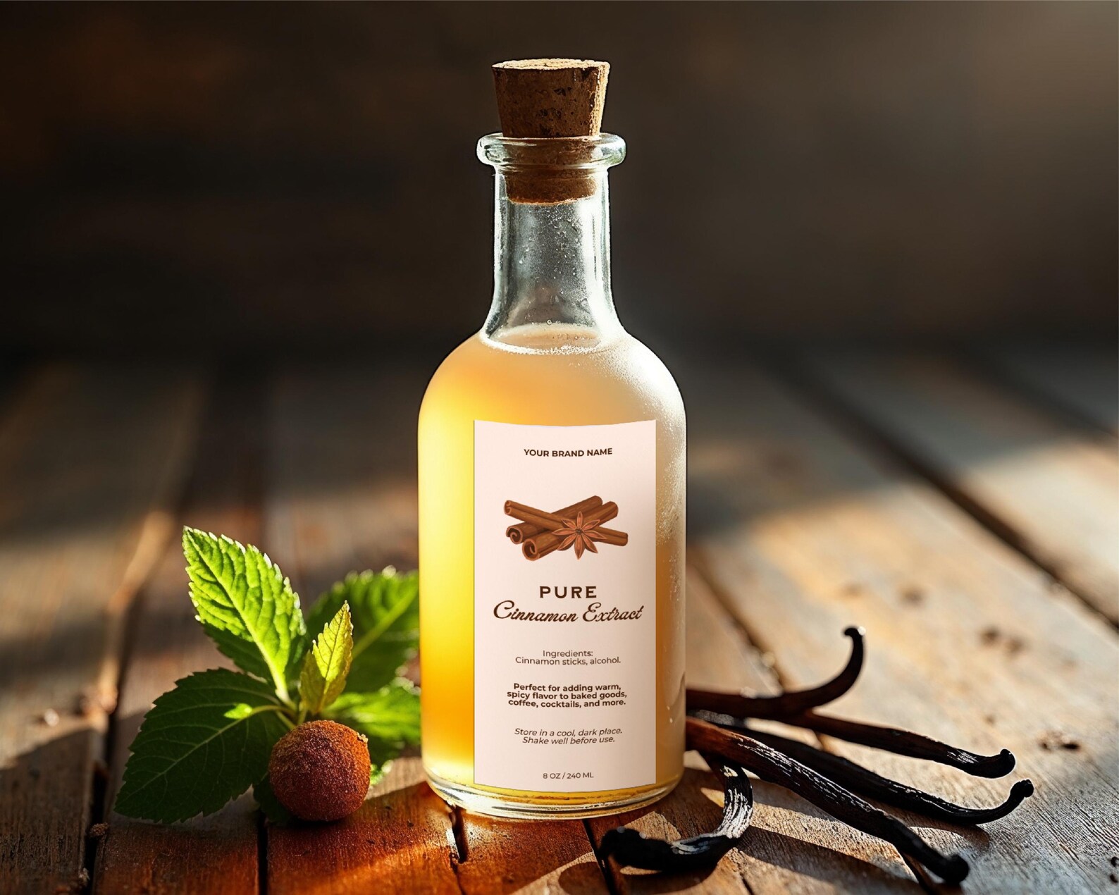 Editable Minimalist Cinnamon Extract Bottle Label Template, Printable ...