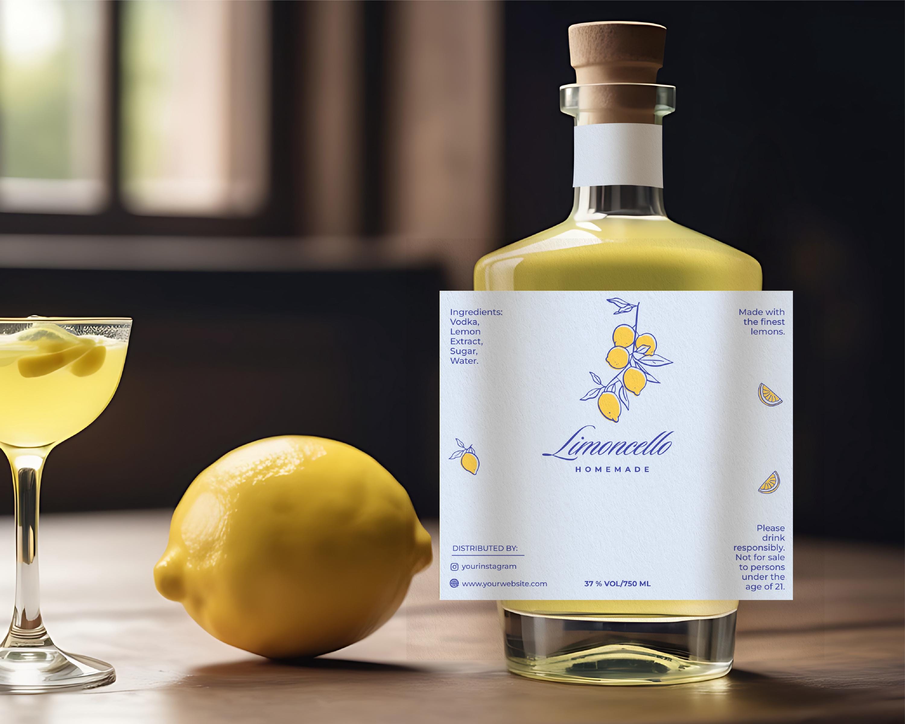 Editable Elegant Limoncello Bottle Label Template: Custom Lemon Liqueur ...