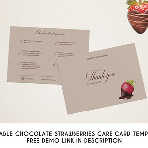 Editable Elegant Chocolate Strawberries Care Card Template, Printable ...