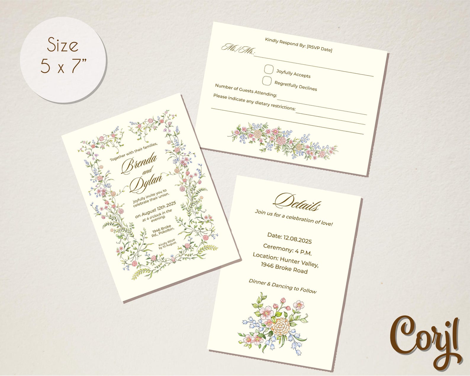 Editable Dainty Delicate Floral Wedding Invitation Template, Printable ...