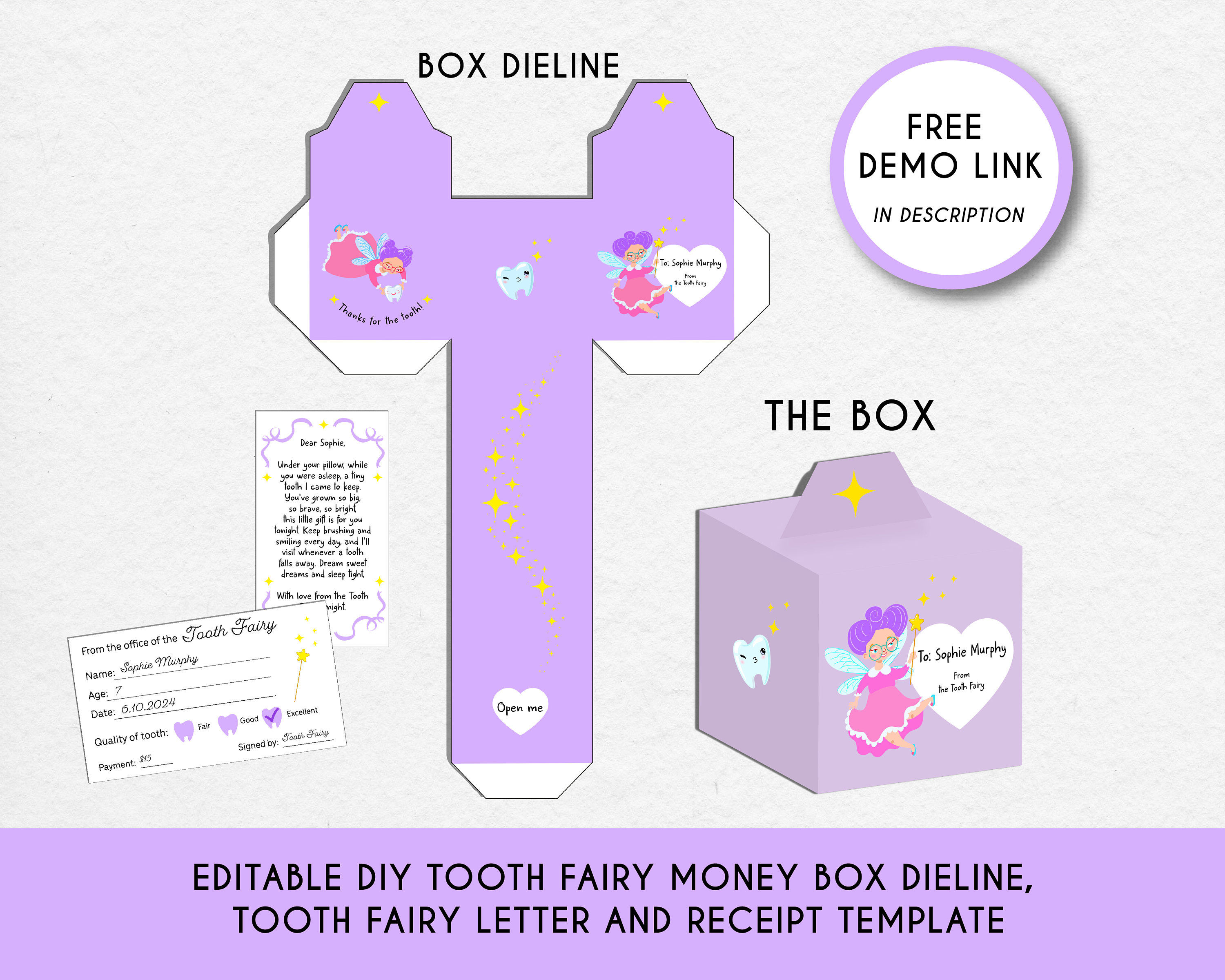 Editable Tooth Fairy Box Cut Out Template, Foldable Paper Dieline Tooth ...