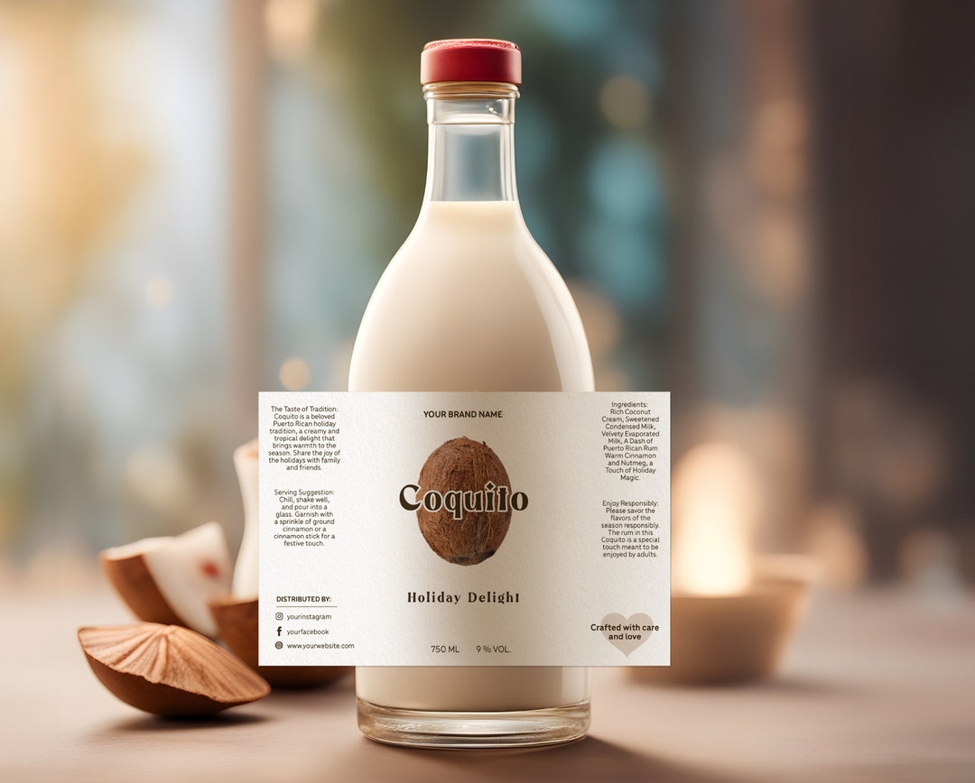 Editable Minimalist Coquito Bottle Label Template, Printable Modern ...
