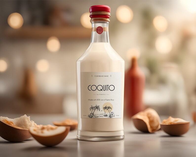 Editable Coquito Bottle Label: Minimalist Christmas Liquor Template ...