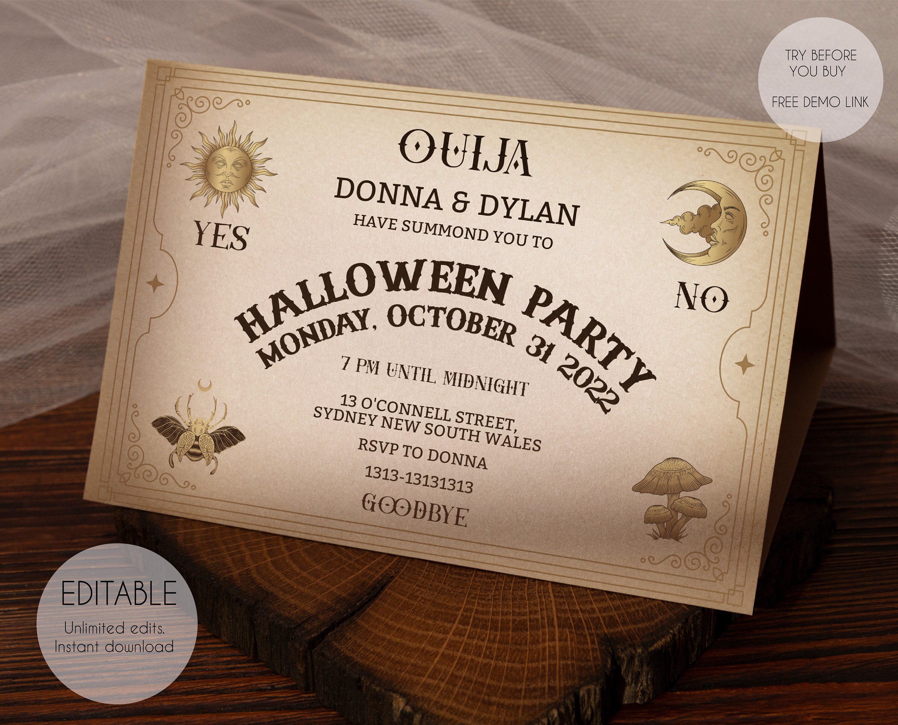 Editable Ouija Board Invitation: Gothic Wedding or Halloween Party ...