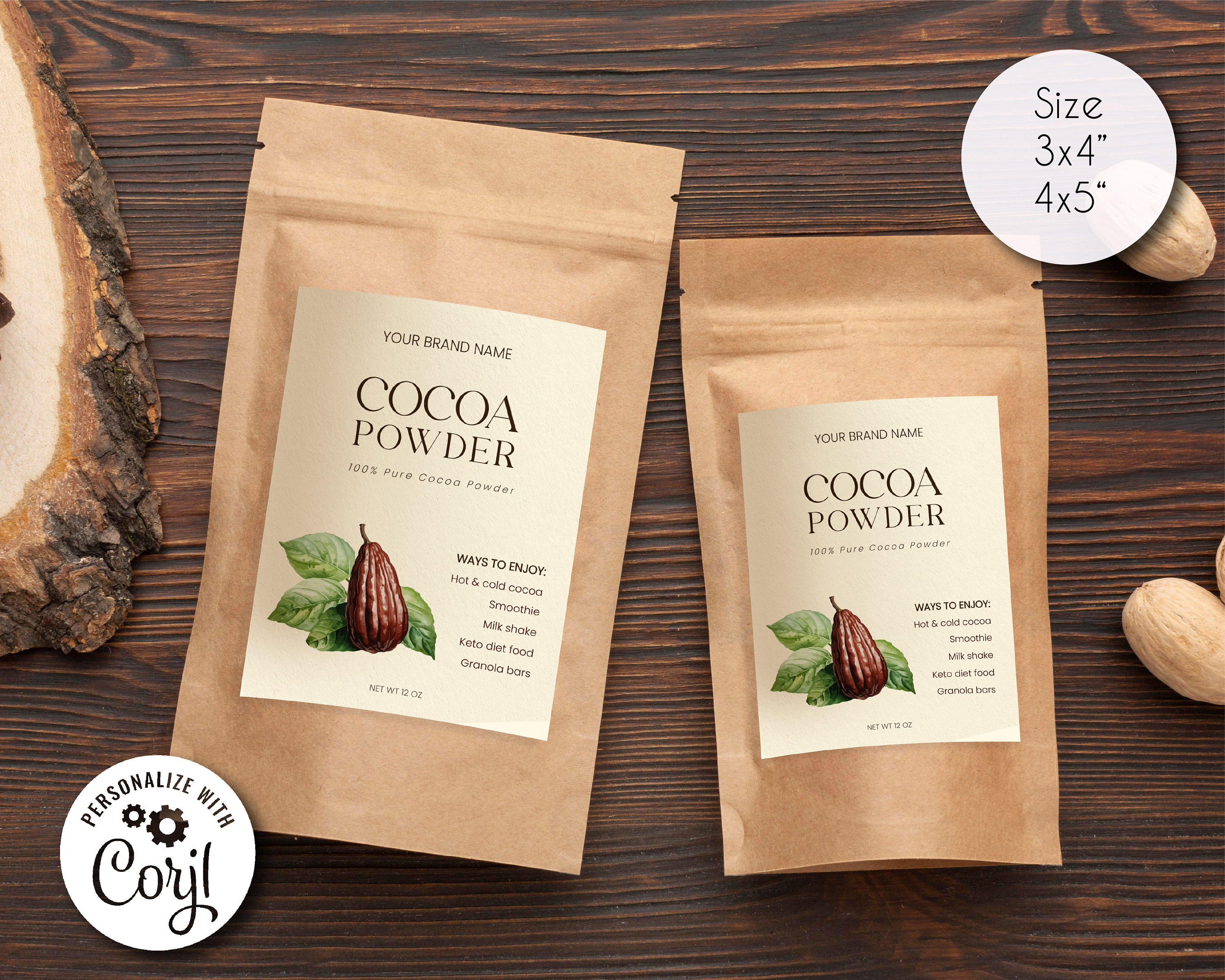 Editable Cocoa Powder Bag Label Template: Custom Packaging (instant ...