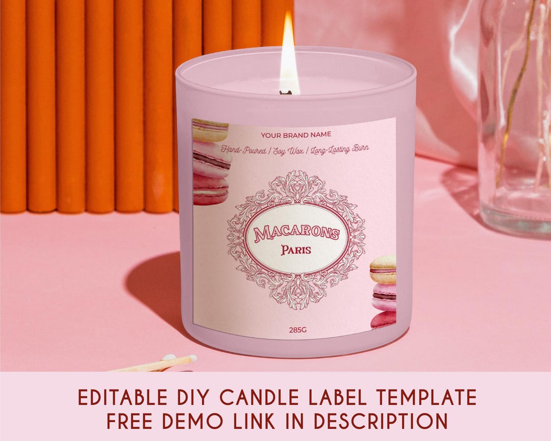 Editable Macarons Scented Candle Label Template, Printable French ...