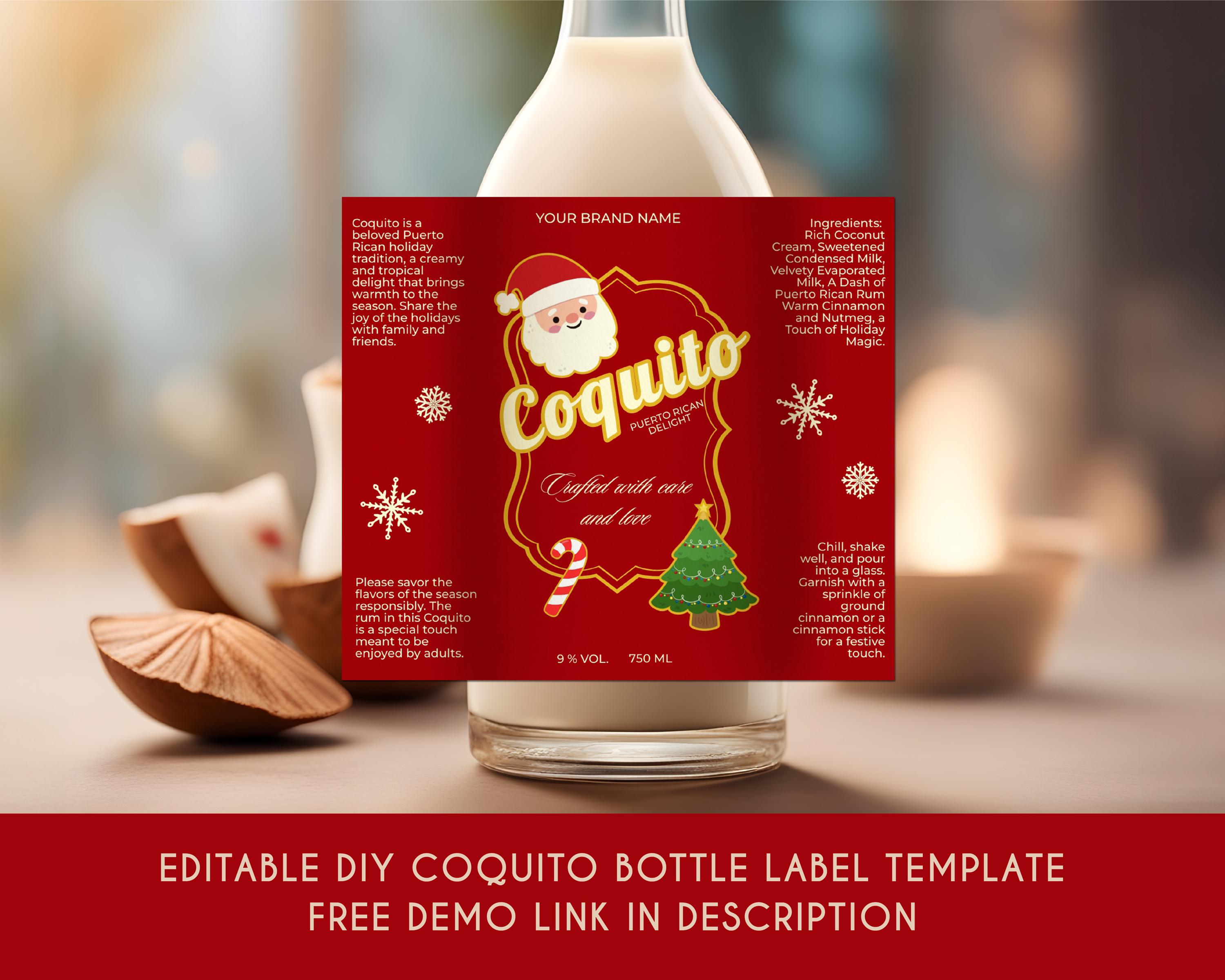 Editable Playful Coquito Bottle Label Template, Printable Festive ...