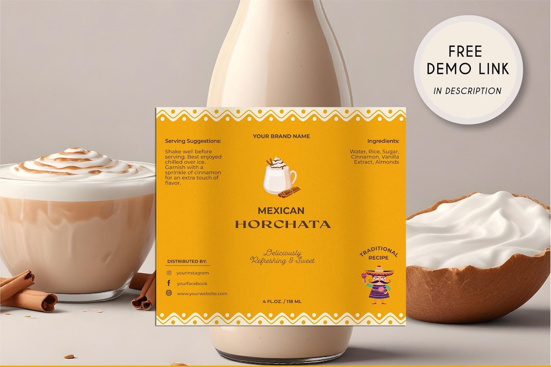 Editable Horchata Bottle Label: Custom Drink Sticker (digital Download ...