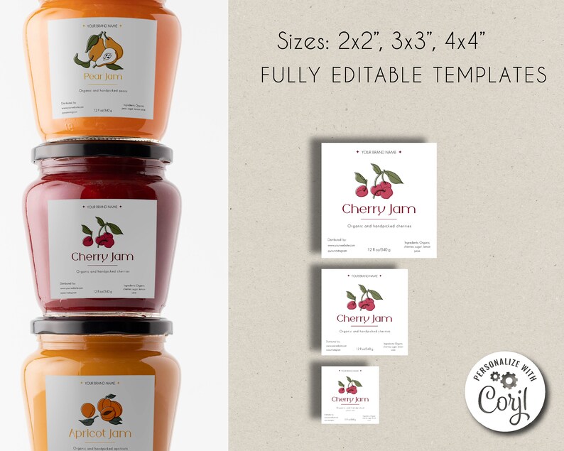 Editable Minimalist Jam Label Template, Printable Jelly Jar Product ...