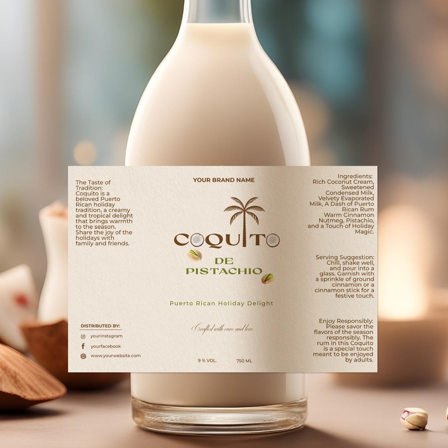 Editable Coquito De Pistachio Bottle Label: Custom Holiday Liquor ...