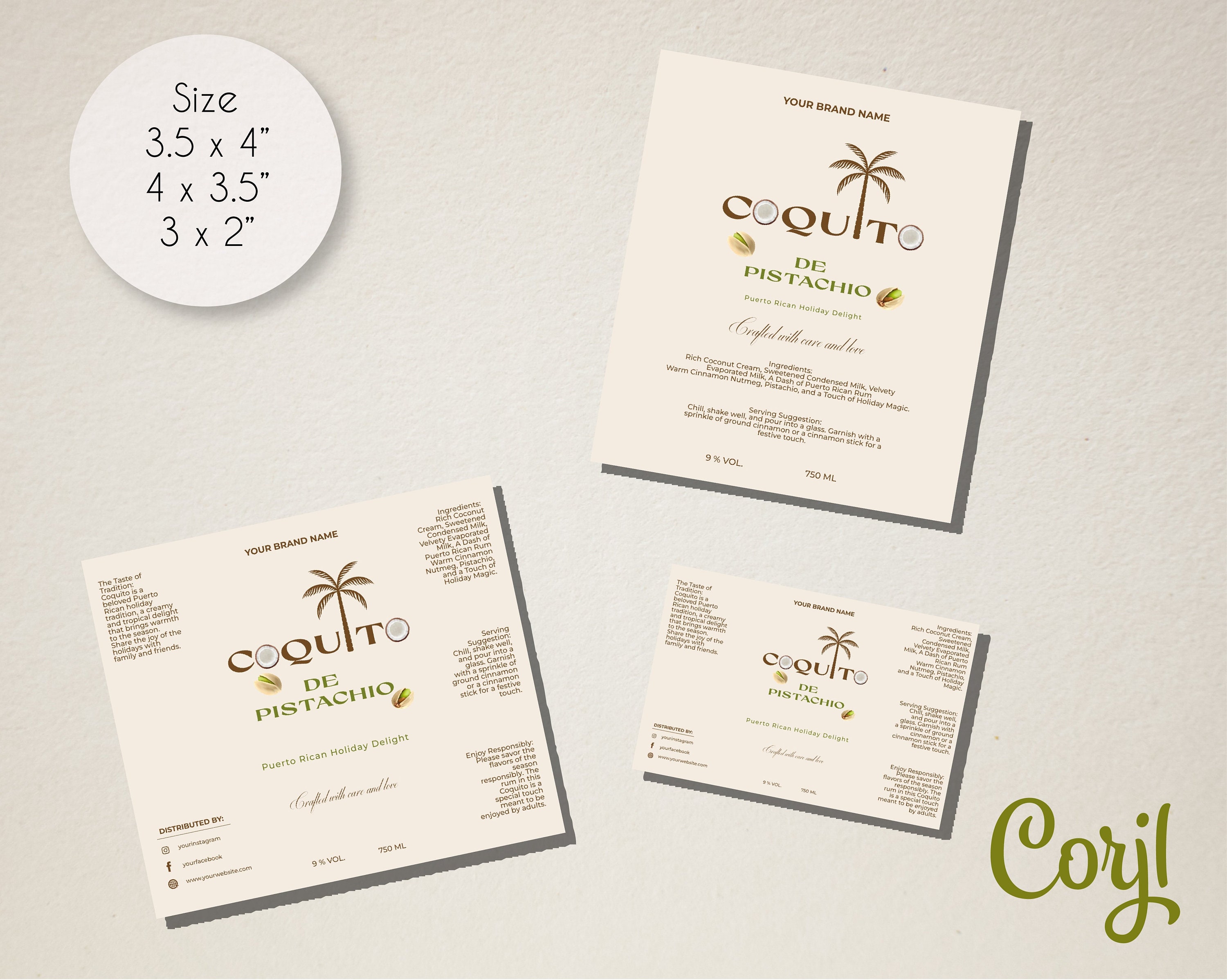 Editable Coquito De Pistachio Bottle Label: Custom Holiday Liquor ...
