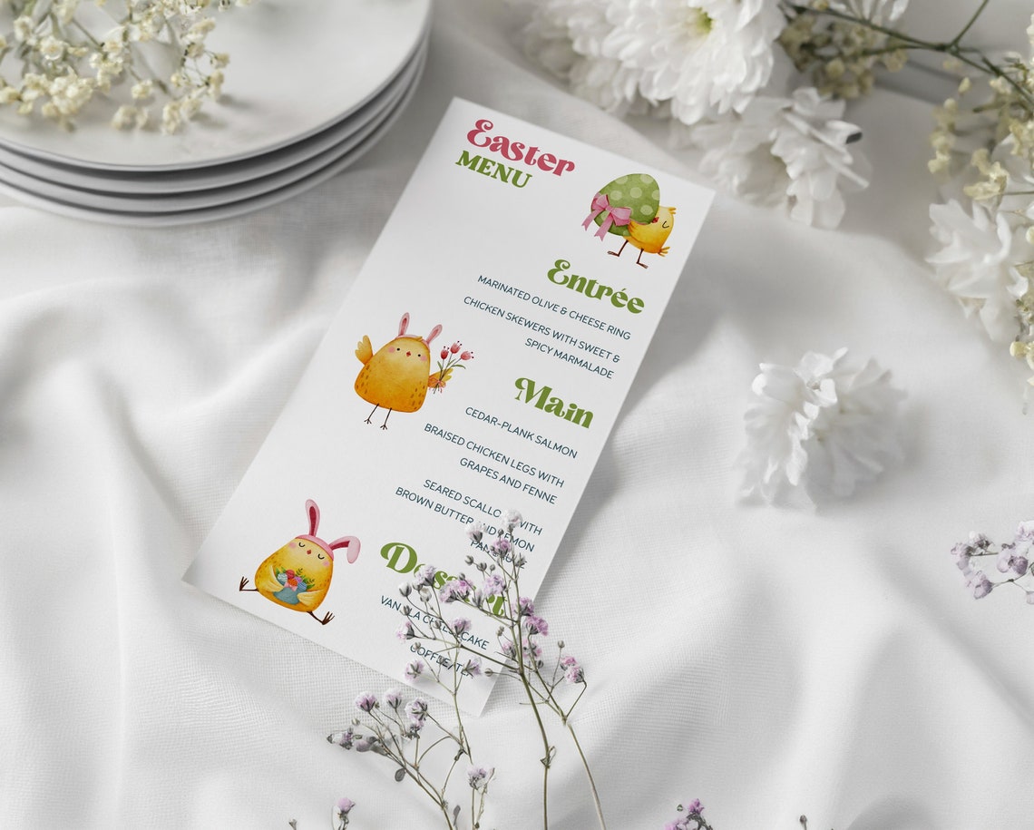 Editable Easter Menu Template, Printable Kids Easter Menu, Customizable ...