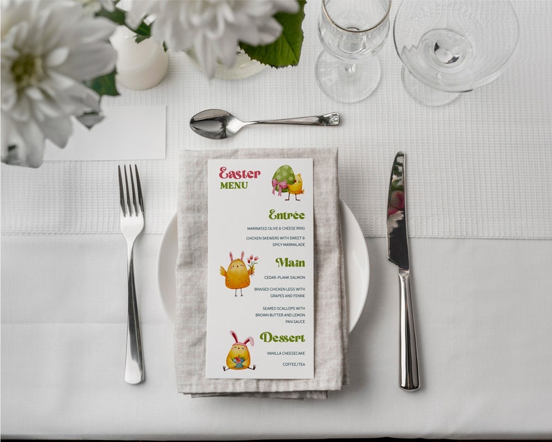 Editable Easter Menu Template, Printable Kids Easter Menu, Customizable ...