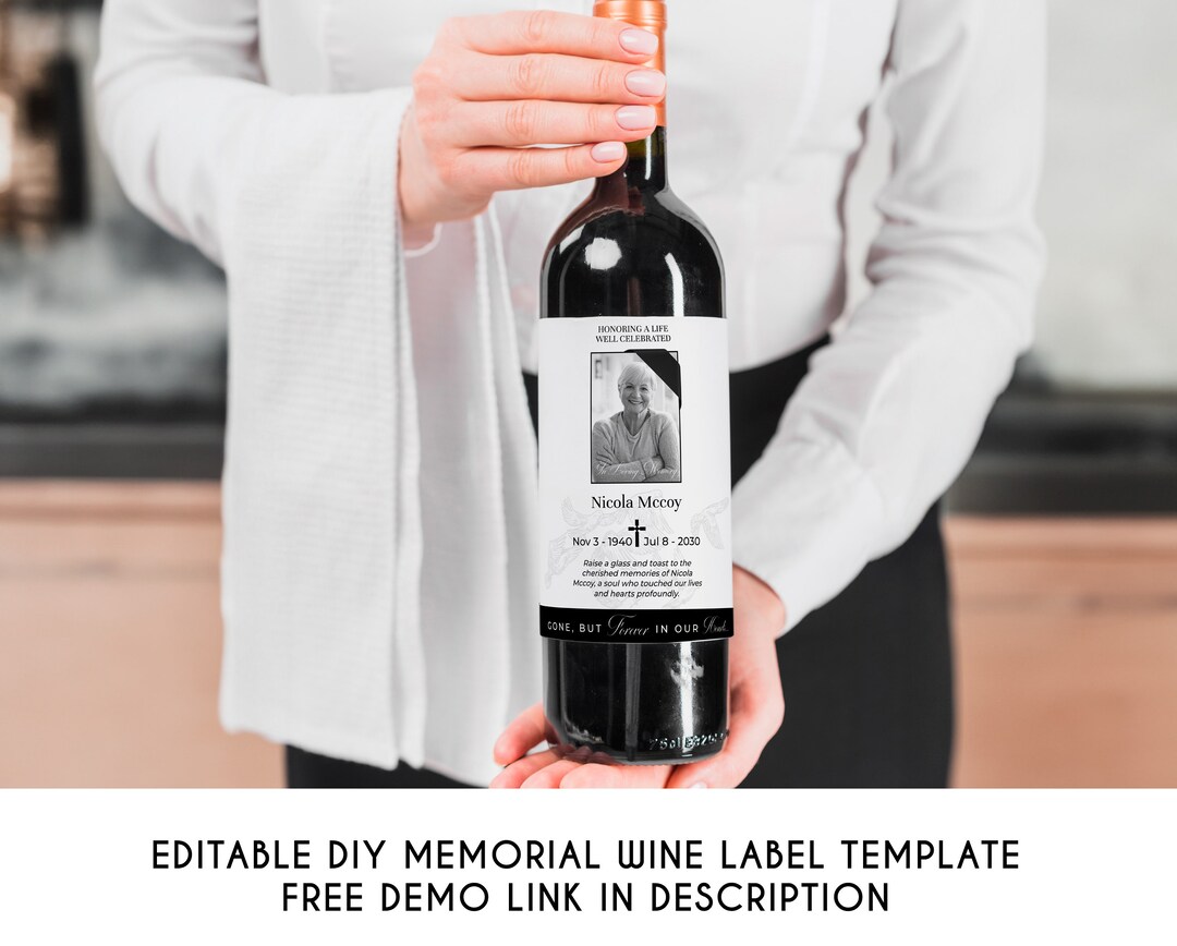 Editable in Loving Memory Photo Memorial Wine Label Template, Printable ...