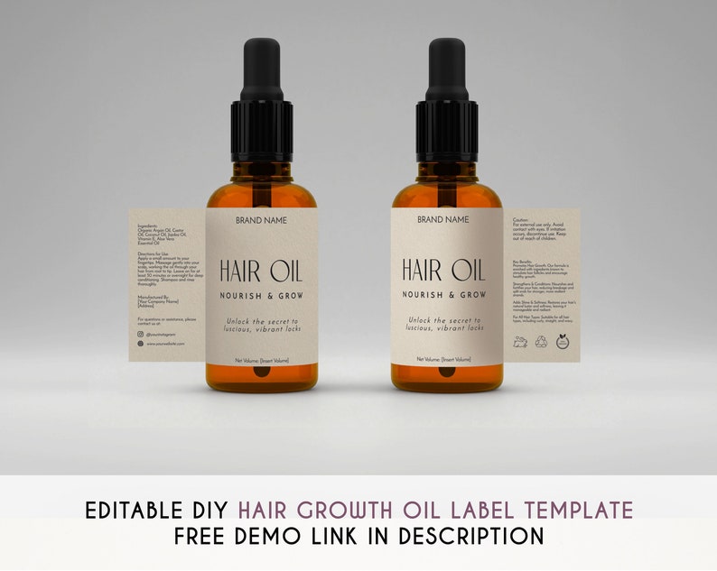 Editable Hair Growth Oil Label Template, Printable Minimalist Hair Oil ...
