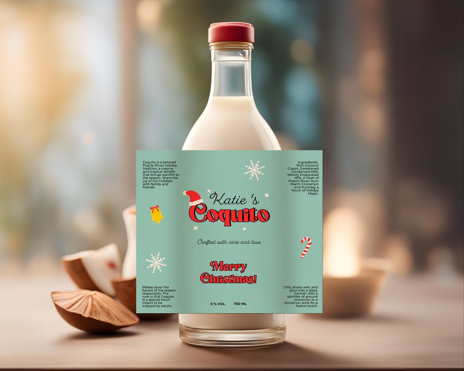 Editable Coquito Bottle Label: Playful Christmas Liquor Template ...
