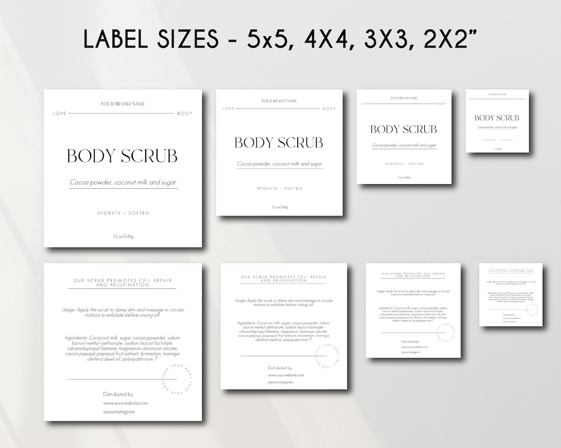Editable Body Sugar Scrub Label Template, Minimalist Body Sugar Scrub ...