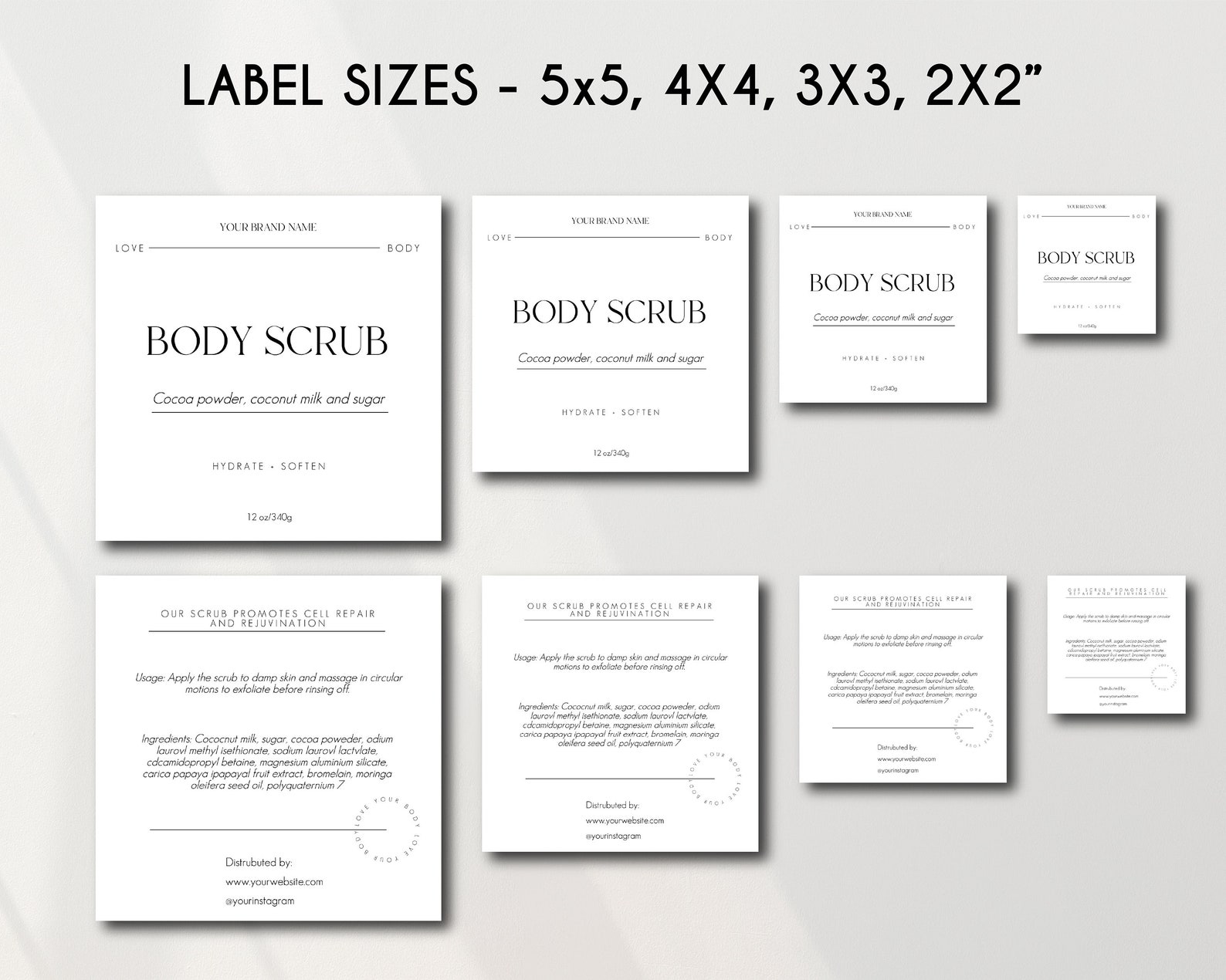 Editable Body Sugar Scrub Label Template, Minimalist Body Sugar Scrub ...
