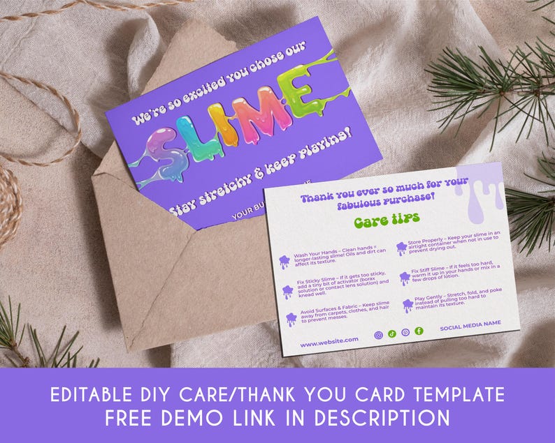 Editable Slime Instruction Care Card Template, Printable Slime ...