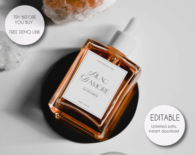 Perfume Bottle Label Template, Editable Perfume Label Template, Minimal ...