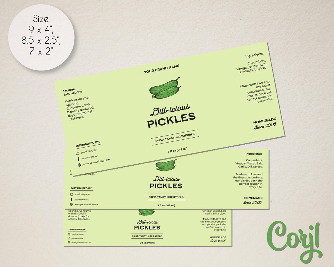 Editable Luxury Dill Pickles Jar Label Template, Printable Minimalist ...