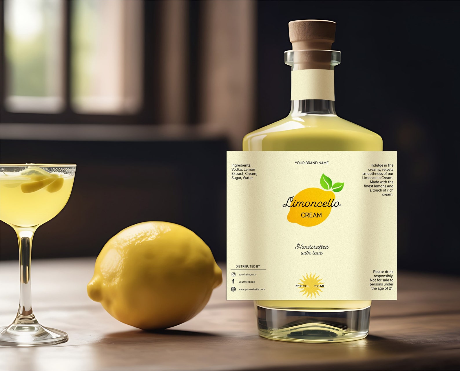 Luxury Limoncello Cream Bottle Label Template: DIY Printable (digital ...