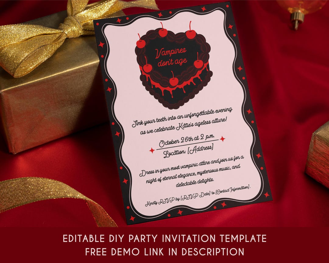 Editable Vampires Don't Age Birthday Invitation Template, Printable ...