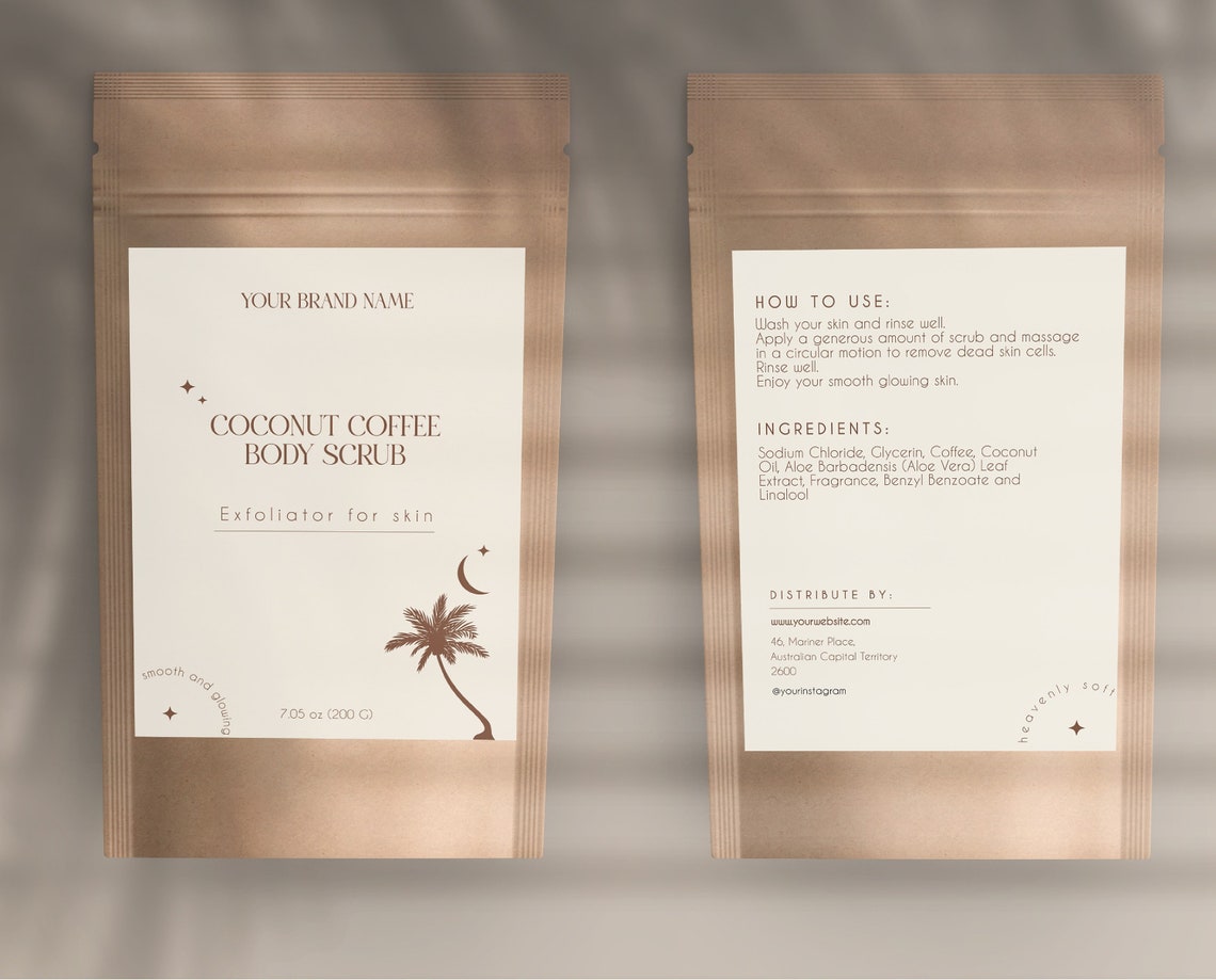 Editable Minimalist Body Scrub Pouch Label Template, Printable Coffee ...