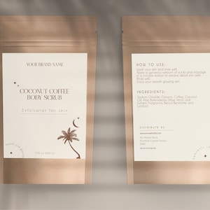 Editable Minimalist Body Scrub Pouch Label Template, Printable Coffee ...