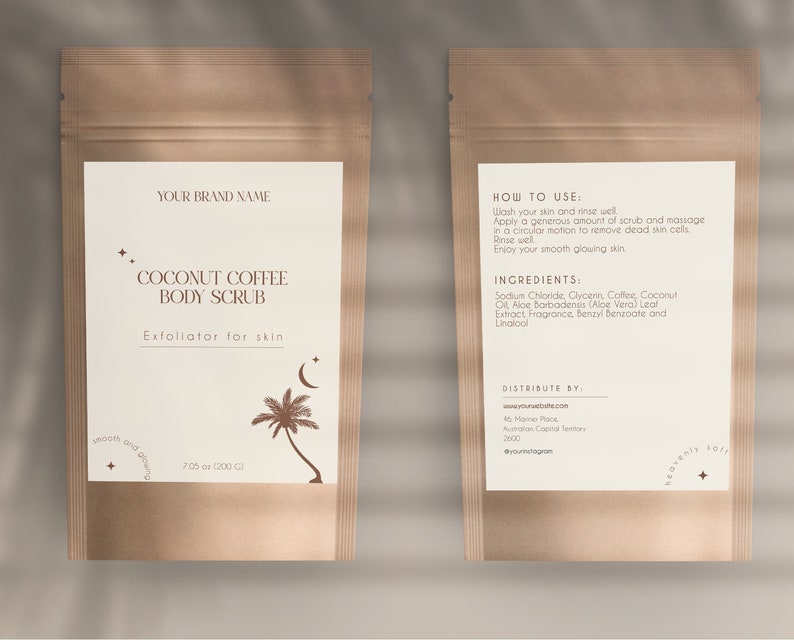 Editable Minimalist Body Scrub Pouch Label Template, Printable Coffee ...