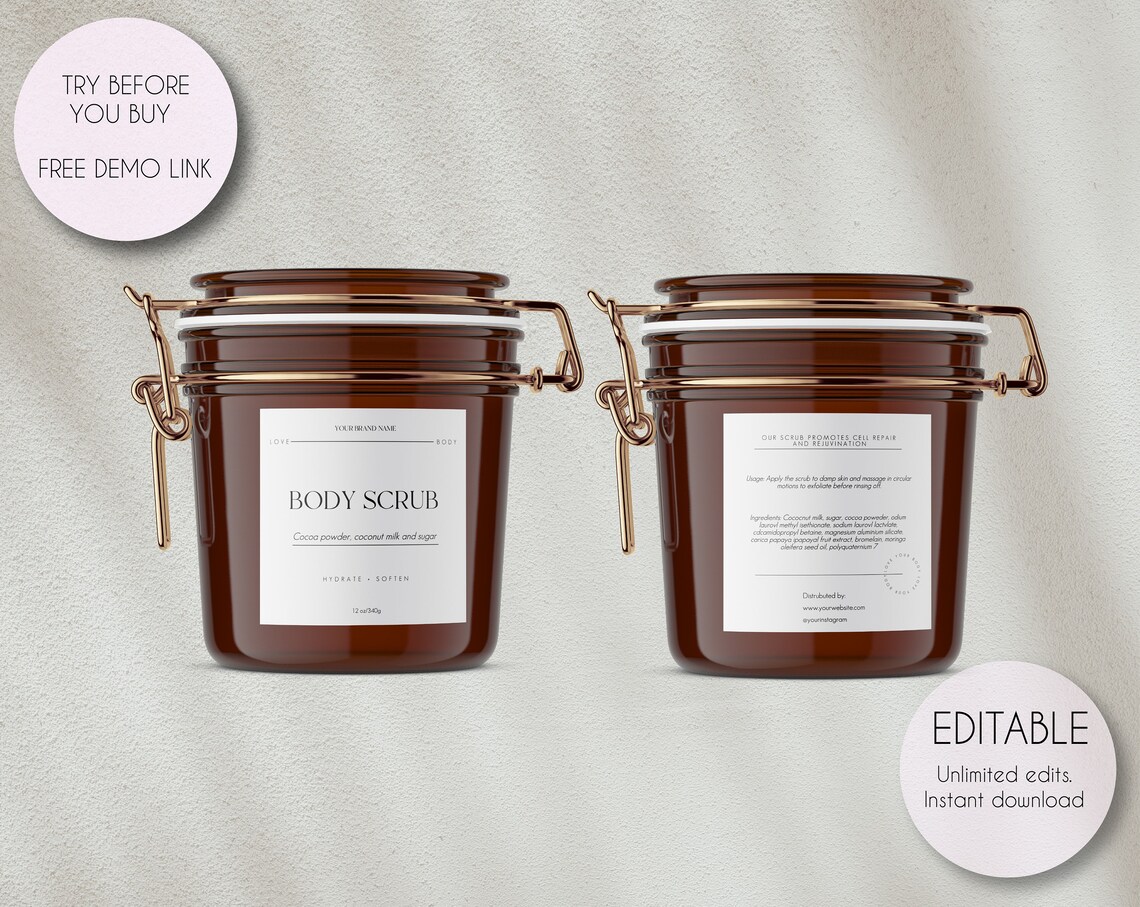 Editable Body Sugar Scrub Label Template, Minimalist Body Sugar Scrub ...