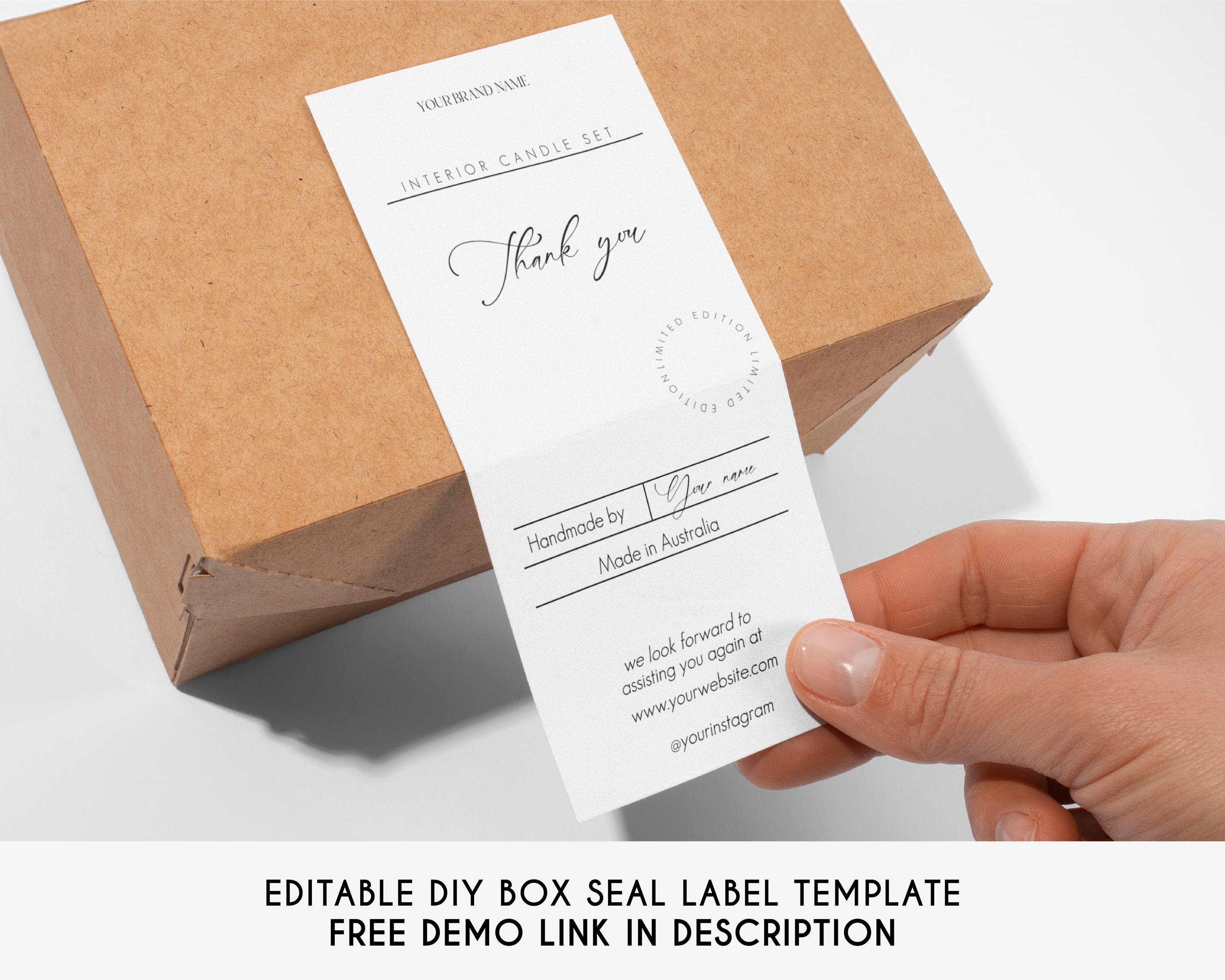 Editable Box Seal Label, Custom Box Sticker Template, Box Packaging ...
