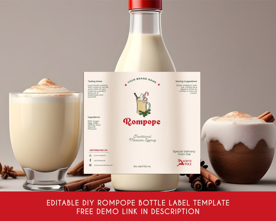 Editable Rompope Bottle Label Template, Printable Homemade Mexican ...